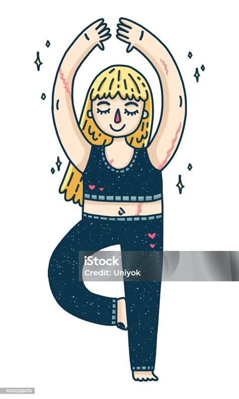 요가 금발 여자와 배너를 디자인 합니다 여자의 만화 캐릭터와 포스터입니다 스포츠에서 흉터 Plu 크기 여자 몸 긍정적인 그림에 대 한 착용 귀여운과 체중 여성 모델입니다