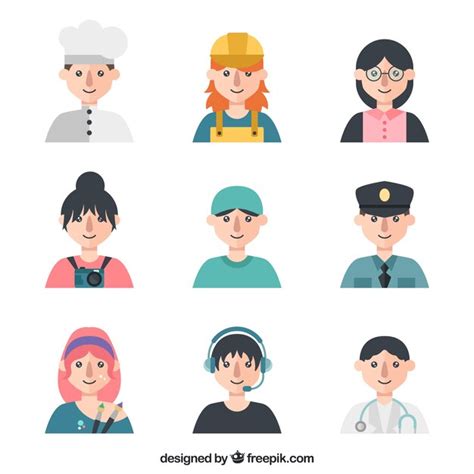 다른 직업을 가진 아바타 모음 무료 벡터