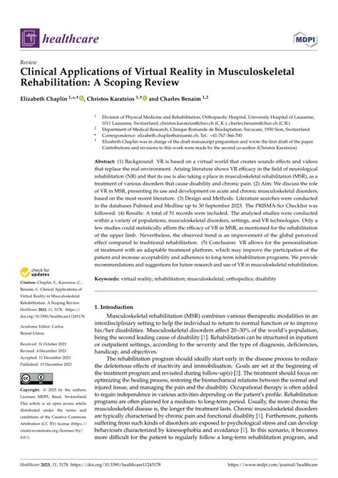 Pdf Clinical Applications Of Virtual Reality In Musculoskeletal Rehabilitation A Scoping Review
