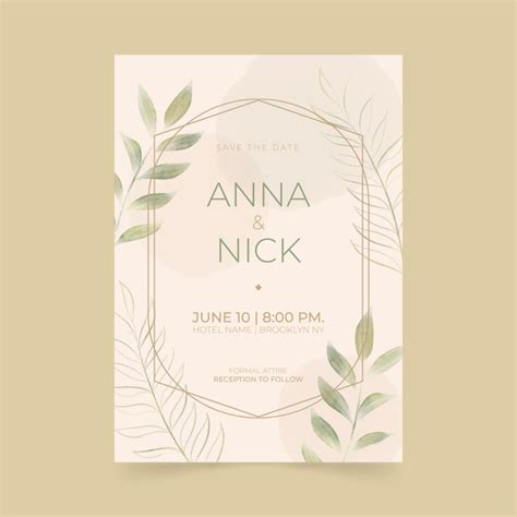 손으로 그린 미니멀 한 청첩장 무료 벡터