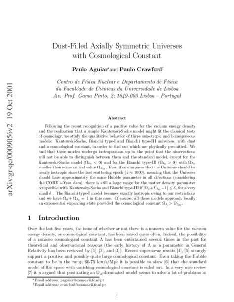 Pdf Dust Filled Axially Symmetric Universes With A Cosmological Constant