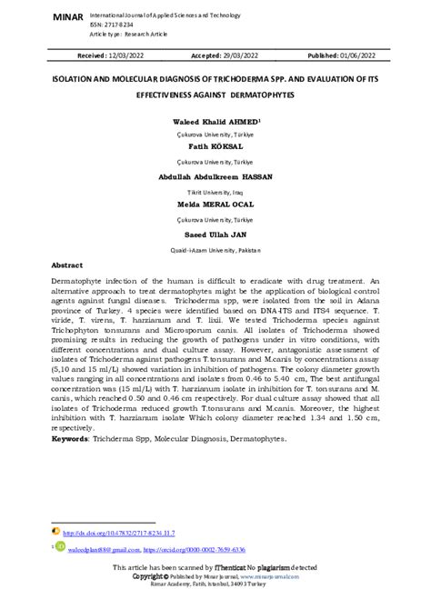 Pdf Isolation And Molecular Diagnosis Of Trichoderma Spp And