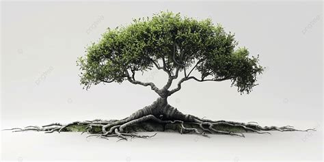 Green Tree With Exposed Roots On Empty Background Nature Tree Roots Plant Background Image