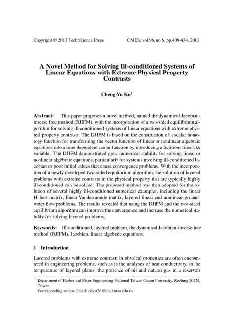 Pdf A Novel Method For Solving Ill Conditioned Systems Of Linear
