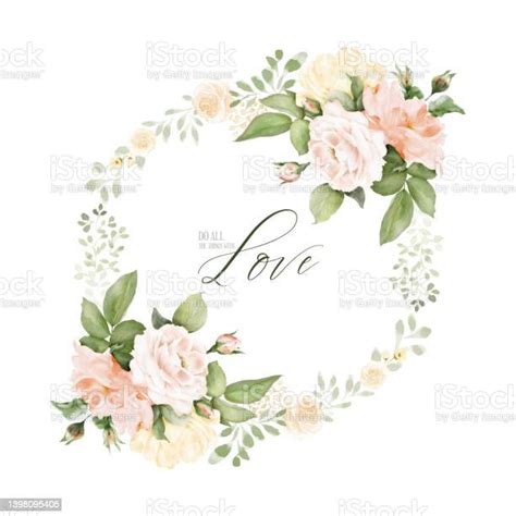 분홍색 장미와 나뭇잎이있는 수채화 원형 프레임 디자인 장미에 대한 스톡 벡터 아트 및 기타 이미지 장미 결혼식 공휴일 Istock