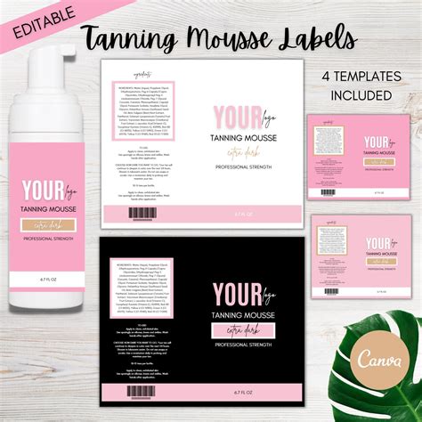 Spray Tan Artist Product Label Template Editable Tanning Mousse Label