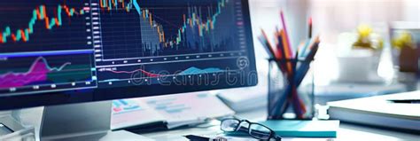 Close Up Of A Computer Screen Displaying Stock Market Graphs And Data Analysis Modern Workspace
