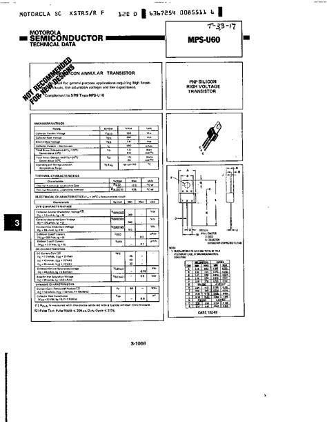 Mpsu60 Datasheet 1 2 Pages Motorola Pnp Silicon High Votage Transistor