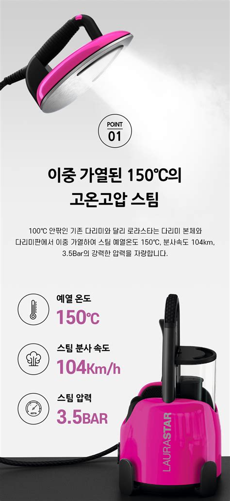 Ud다리미판증정 로라스타 프리미엄 스팀다리미 리프트플러스515 523 핑크레드 감도 깊은 취향 셀렉트샵 29cm