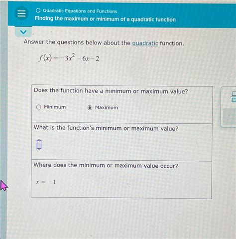 solved quadratic equations and functionsfinding the maximum