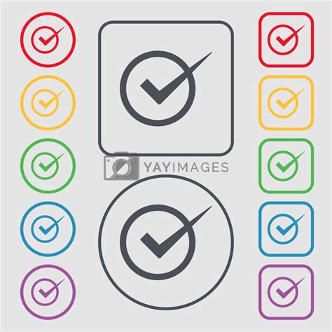 Check Mark Sign Icon Checkbox Button Symbols On The Round And Square Buttons With Frame
