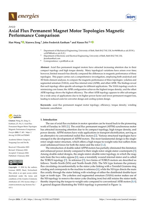 Pdf Axial Flux Permanent Magnet Motor Topologies Magnetic Performance Comparison