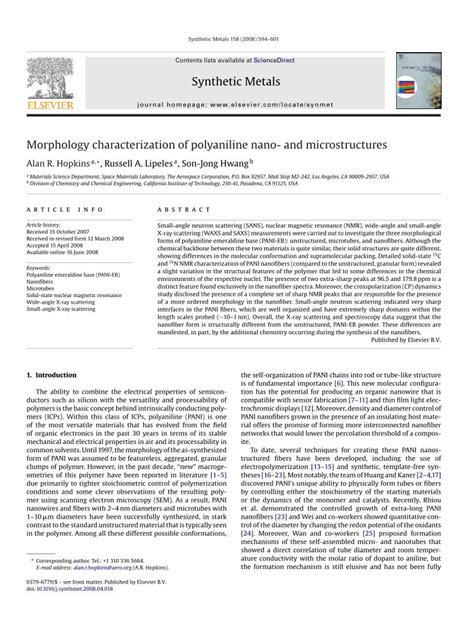 Pdf Morphology Characterization Of Polyaniline Nano And