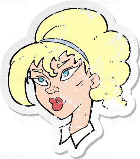 Retro Afligido Pegatina De Un Dibujos Animados Bonito Mujer Dibujo 46997875 Png
