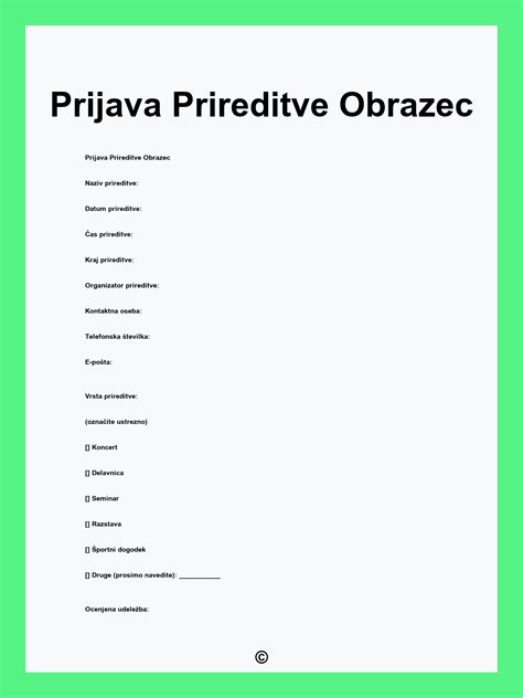 Prijava Prireditve Obrazec