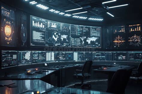 Modern Control Room With Advanced Technology Displays Data Analytics And Global Monitoring