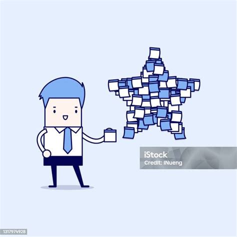 스타 모양 스티커 노트와 사업가 만화 캐릭터 얇은 선 스타일 벡터 Championship에 대한 스톡 벡터 아트 및 기타 이미지 Championship 경영자 경쟁