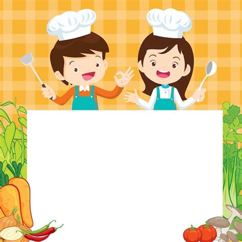 귀여운 작은 요리사 요리 식사 메뉴 42 프리미엄 벡터