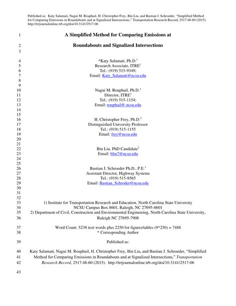 Pdf Simplified Method For Comparing Emissions In Roundabouts And At Signalized Intersections