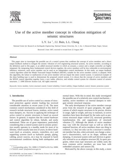Pdf Use Of The Active Member Concept In Vibration Mitigation Of Seismic Structures Dokumen Tips