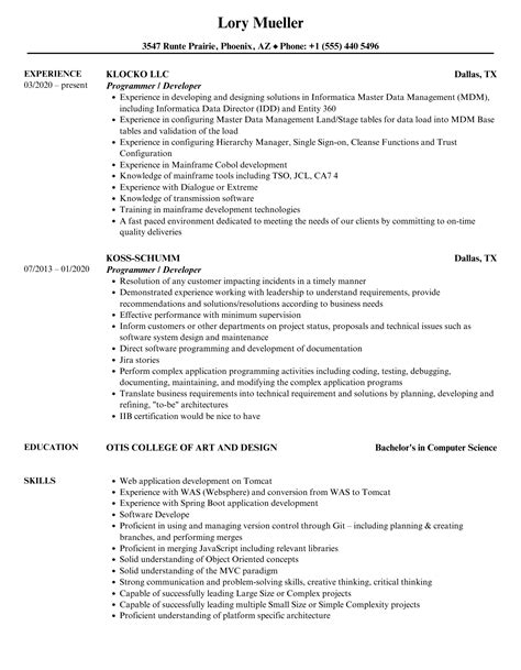 Programmer Developer Resume Samples Velvet Jobs
