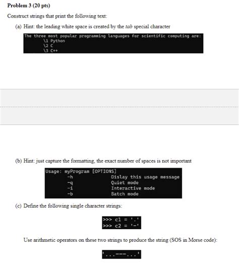 solved problem 3 20 pts construct strings that print the
