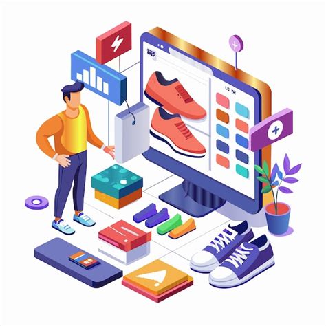 Premium Vector A Man Stands In Front Of A Computer Screen That Has A Man Standing Next To It