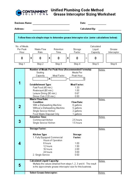 Grease Interceptor Sizing Worksheet Excel Spreadsheet Tnk 1095 Pdf Foods Nature