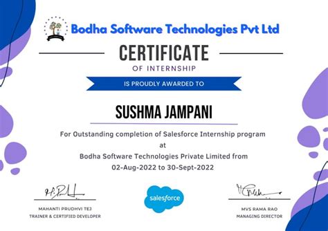 Sushma Jampani On Linkedin Internship Certificate On Salesforce