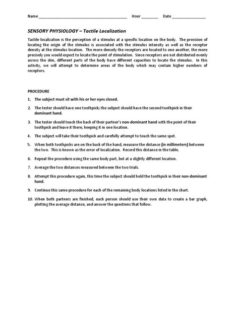 Tactile Localization Experiment Results Pdf Somatosensory System Perception