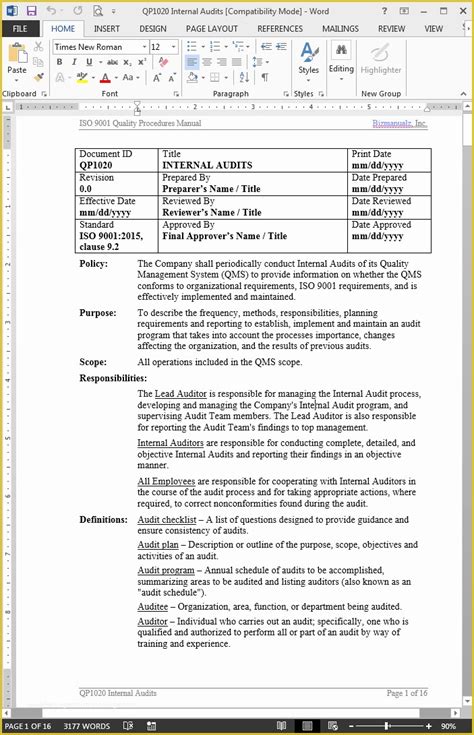 Free Audit Program Templates Of Suggested Internal Audit Template With Professional