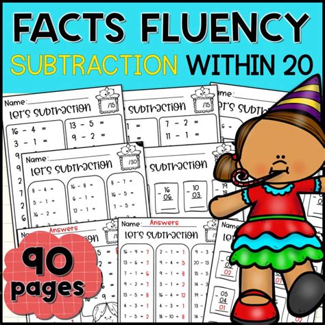 Math Facts Fluency Timed Tests Subtraction Fluency Within 20 Mad