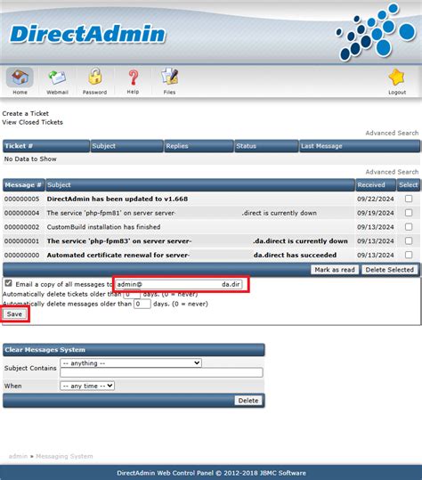 How To Edit Or Disable The Email Account To Receive The Directadmin