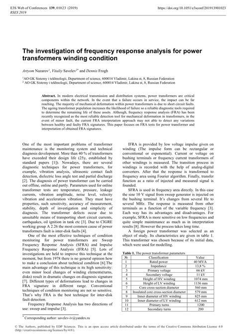 Pdf The Investigation Of Frequency Response Analysis For Power Transformers Winding Condition