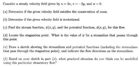 solved consider a steady velocity field given by u 2x v 2y