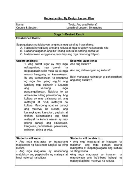 Understanding By Design Lesson Plan Pdf