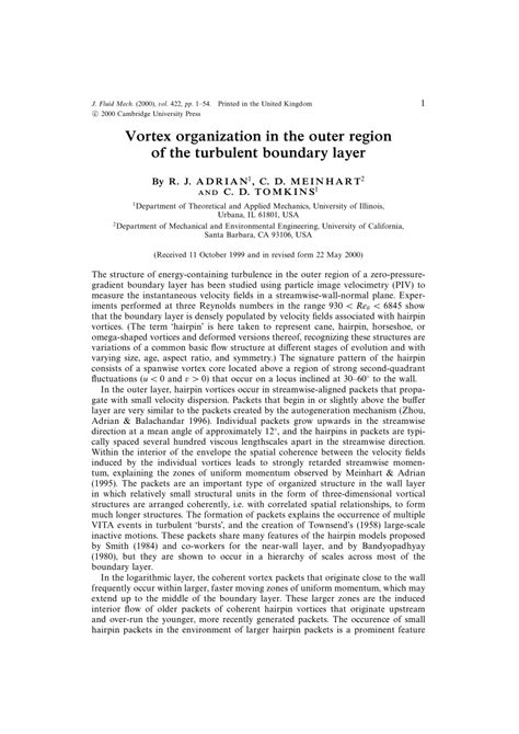 Pdf Vortex Organization In The Outer Region Of The Turbulent Boundary Layer