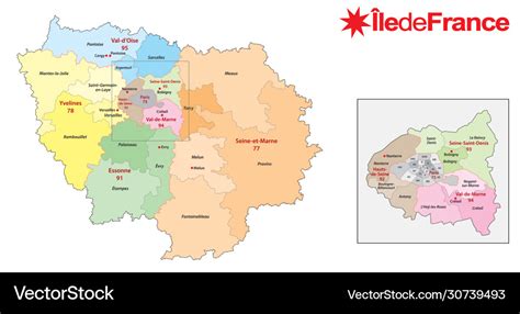 Ile De France Region Administrative Map Royalty Free Vector