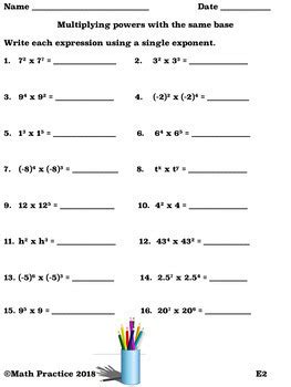 MULTIPLYING POWERS WITH THE SAME BASE By Teacher Deb Egizi TPT