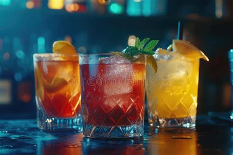 Three Different Types Of Cocktails On A Bar Stock Photo Image Of