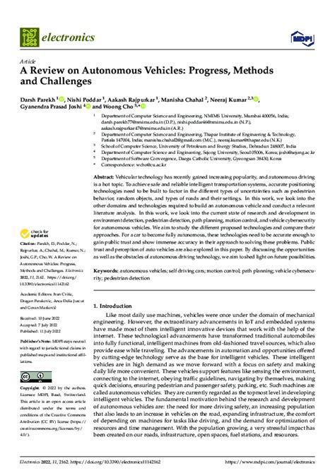 Pdf A Review On Autonomous Vehicles Progress Methods And Challenges