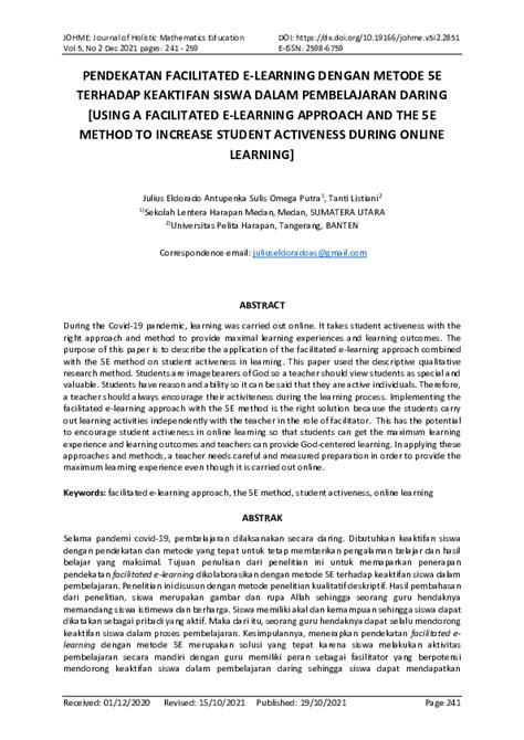 Pdf Pendekatan Facilitated E Learning Dengan Metode 5e Terhadap Keaktifan Siswa Dalam