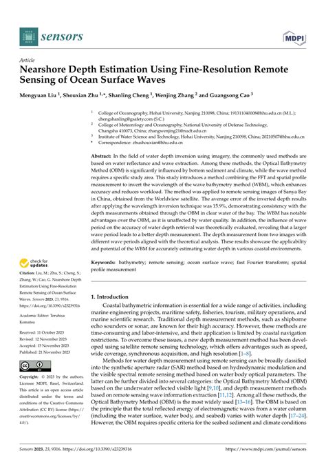 Pdf Nearshore Depth Estimation Using Fine Resolution Remote Sensing Of Ocean Surface Waves