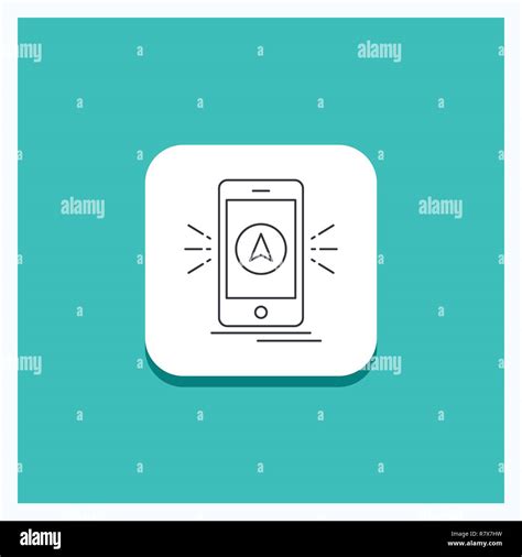 Round Button For Navigation App Camping Gps Location Line Icon Turquoise Background Stock