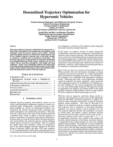 Pdf Desensitized Trajectory Optimization For Hypersonic Vehicles