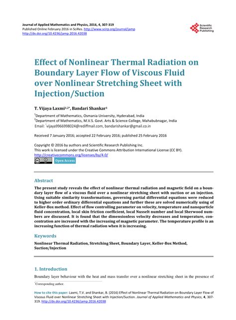 Pdf Effect Of Nonlinear Thermal Radiation On Boundary Layer Flow Of Viscous Fluid Over