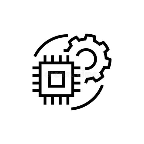 Processor And Gear Icon Isolated On White Background Cpu Chip Service