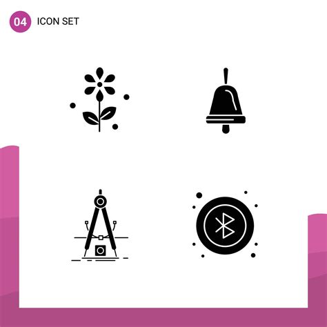Set Of 4 Modern Ui Icons Symbols Signs For Flower Refinement Bell Design Bluetooth Editable