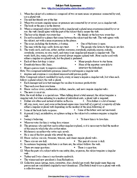 Subject Verb Agreement Exercises 1 Pdfsimpli