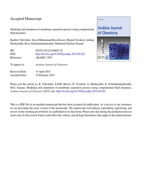 Modeling And Simulation Of Membrane Separation Process Using Computational Fluid Dynamics Pdf